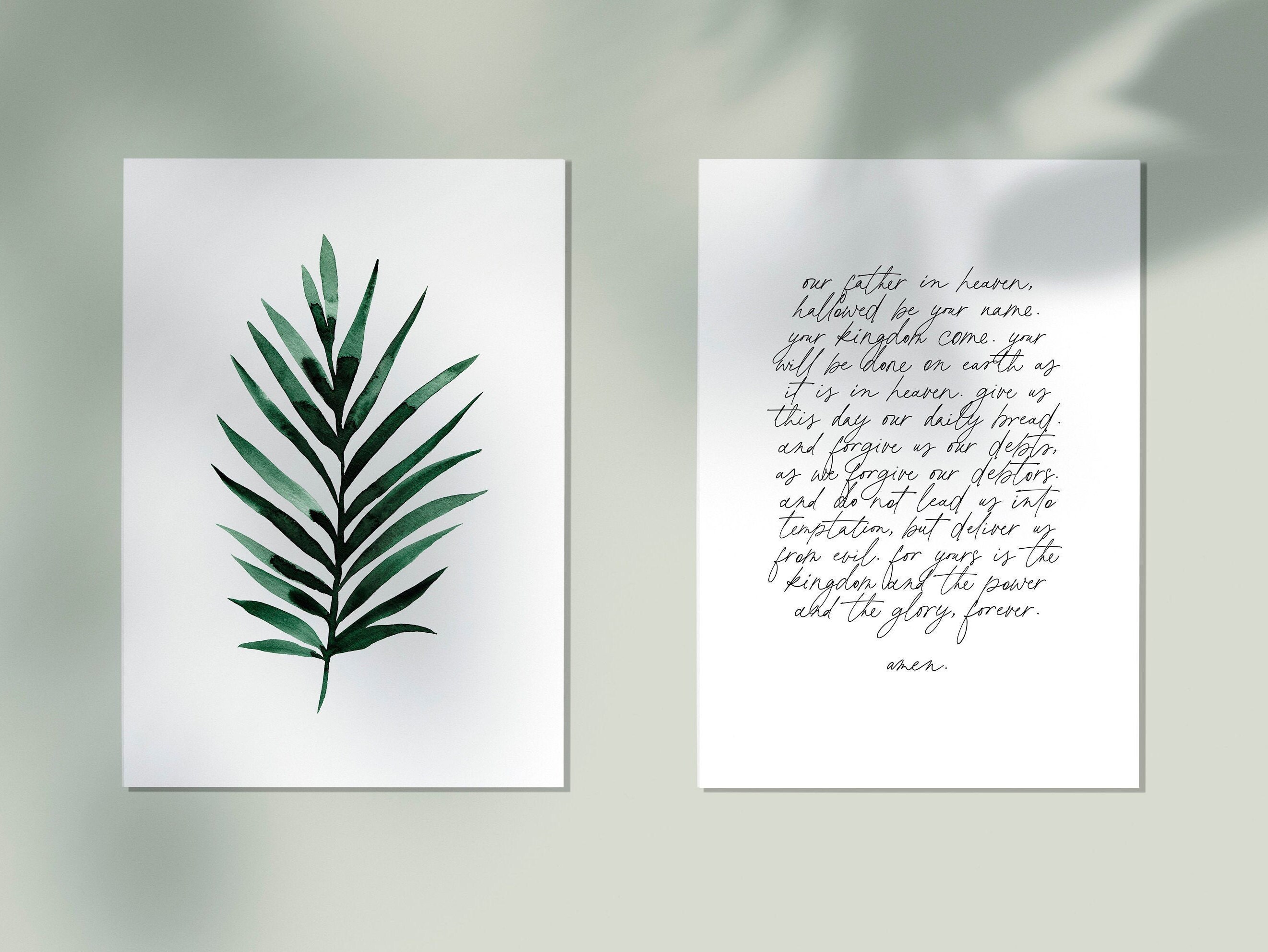 The Lord's Prayer Calligraphy Palm Set Elegant Christian Gallery Wall ...