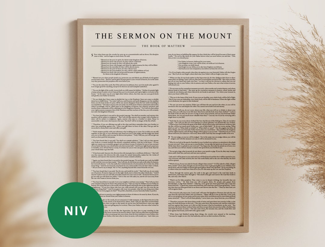 Bible Page Poster - Sermon on the Mount, Matthew 5, 6, 7 (NIV ...