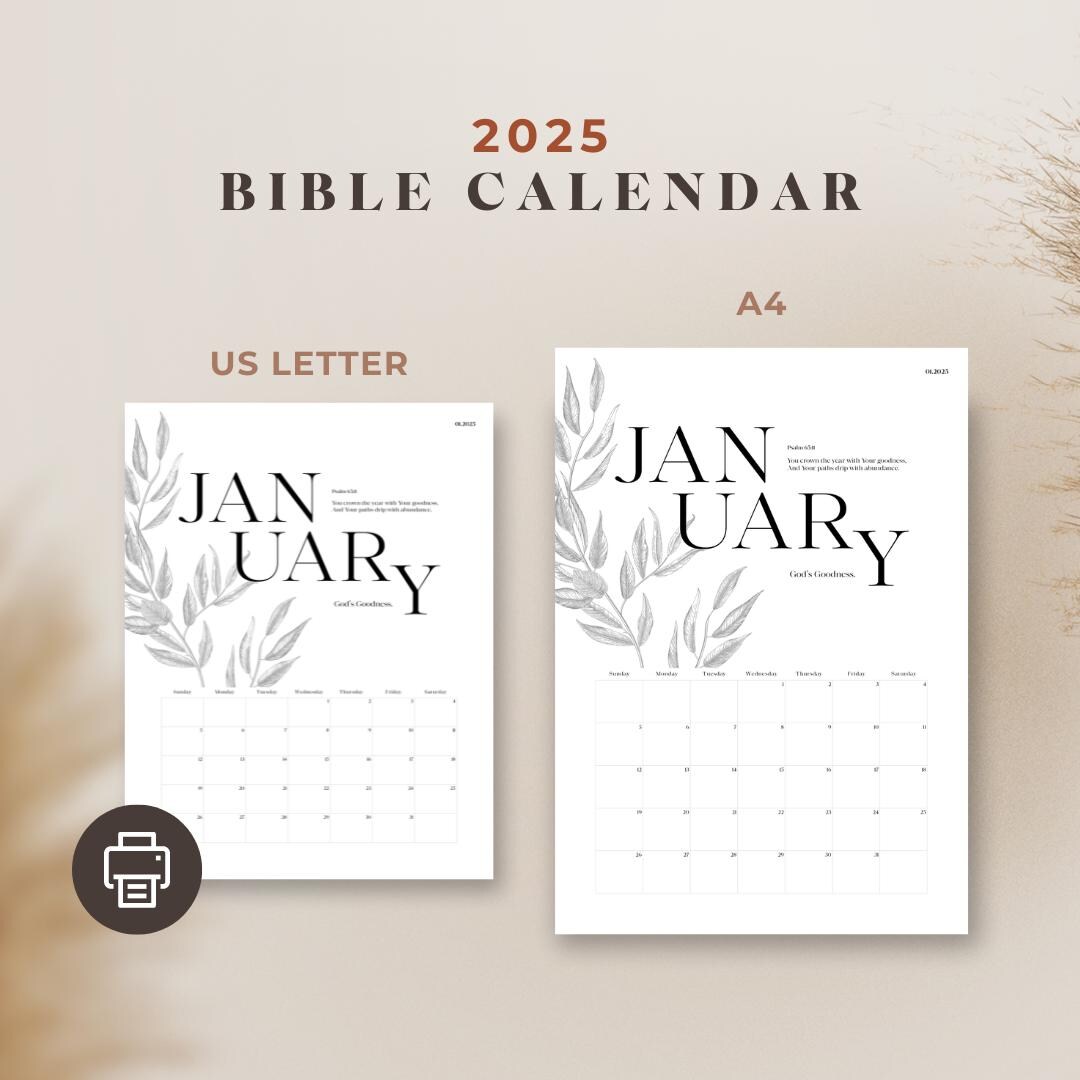 2025 Bible Verse Calendar PDF | A4 and US Letter | Different Scriptures ...
