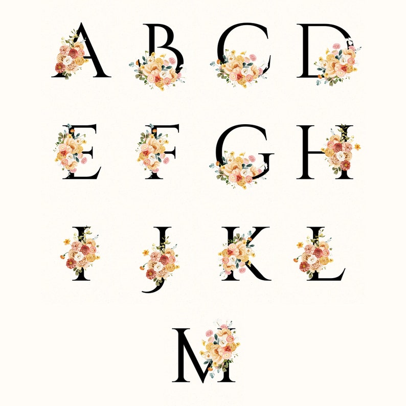 Boho Monogram Art With Watercolor Flowers Custom Initial for Baby ...