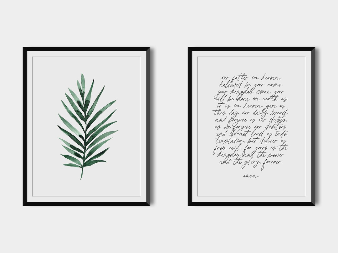 The Lord's Prayer Calligraphy Palm Set Elegant Christian Gallery Wall ...