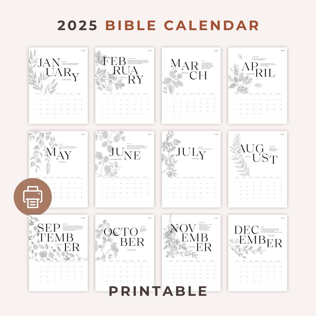 2025 Bible Verse Calendar PDF | A4 and US Letter | Different Scriptures ...