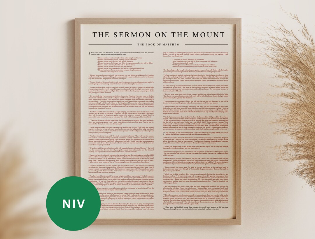 Bible Page Poster - Sermon on the Mount, Matthew 5, 6, 7 (NIV ...
