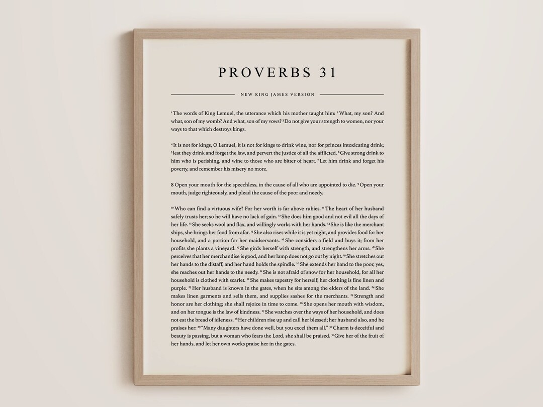 Vintage-style Bible Page Poster Entire Chapter of Proverbs 31 NKJV ...