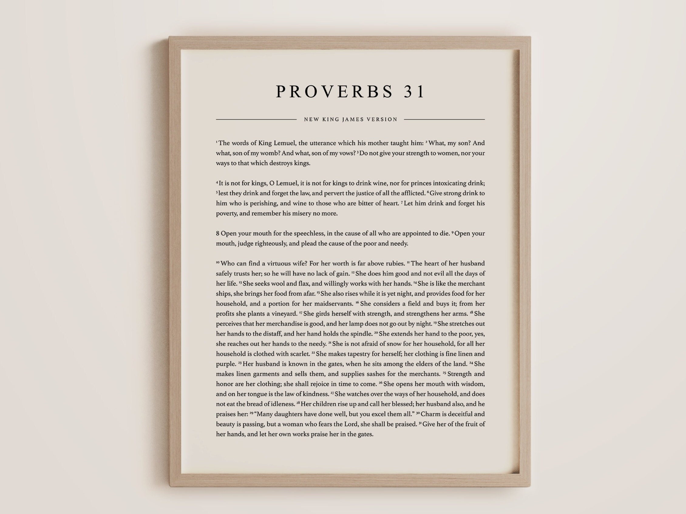 Vintage-style Bible Page Poster Entire Chapter of Proverbs 31 NKJV Christian Bible Passage Art ...