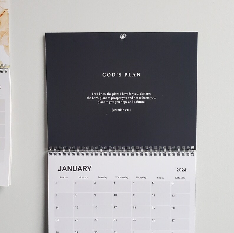 Bible Verse Wall Calendar With Spiral Bound Minimal Black & White ...
