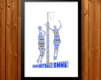 Personalised PRINTABLE Netball Word Art Gift Netball Player Gifts Print ...