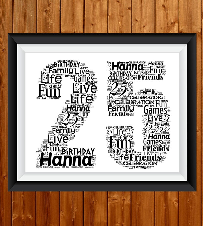 Personalised 25th Word Art Print. Twenty Fifth Birthday Gift . - Etsy