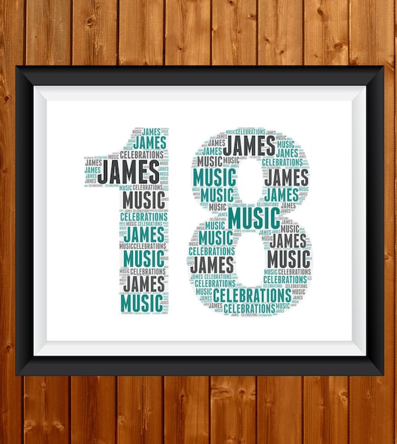 18th Birthday Gift Personalised Word Art . Birthday Age Number | Etsy