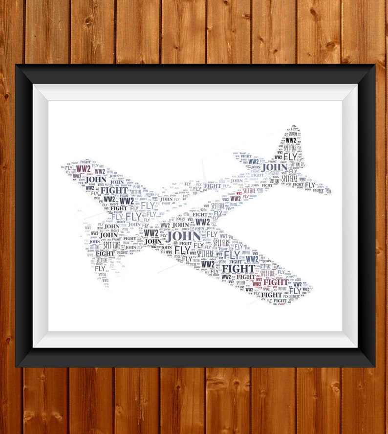 Personalised WW2 Spitfire Print - Custom Word Wall Art Frame - Birthday ...