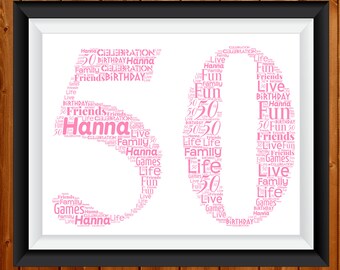 Personalised 50th Birthday Word Art - Etsy