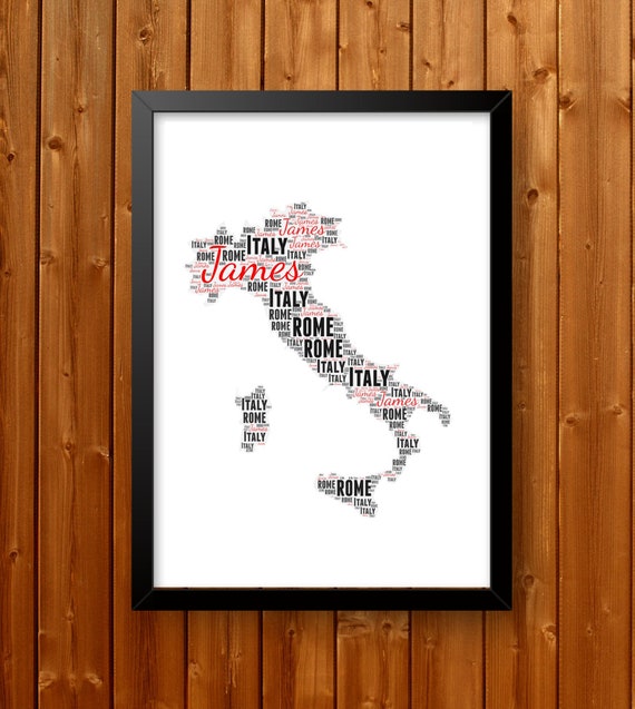 Italy Map Art Italy Word Art Italy Map Gift Italy Wedding | Etsy