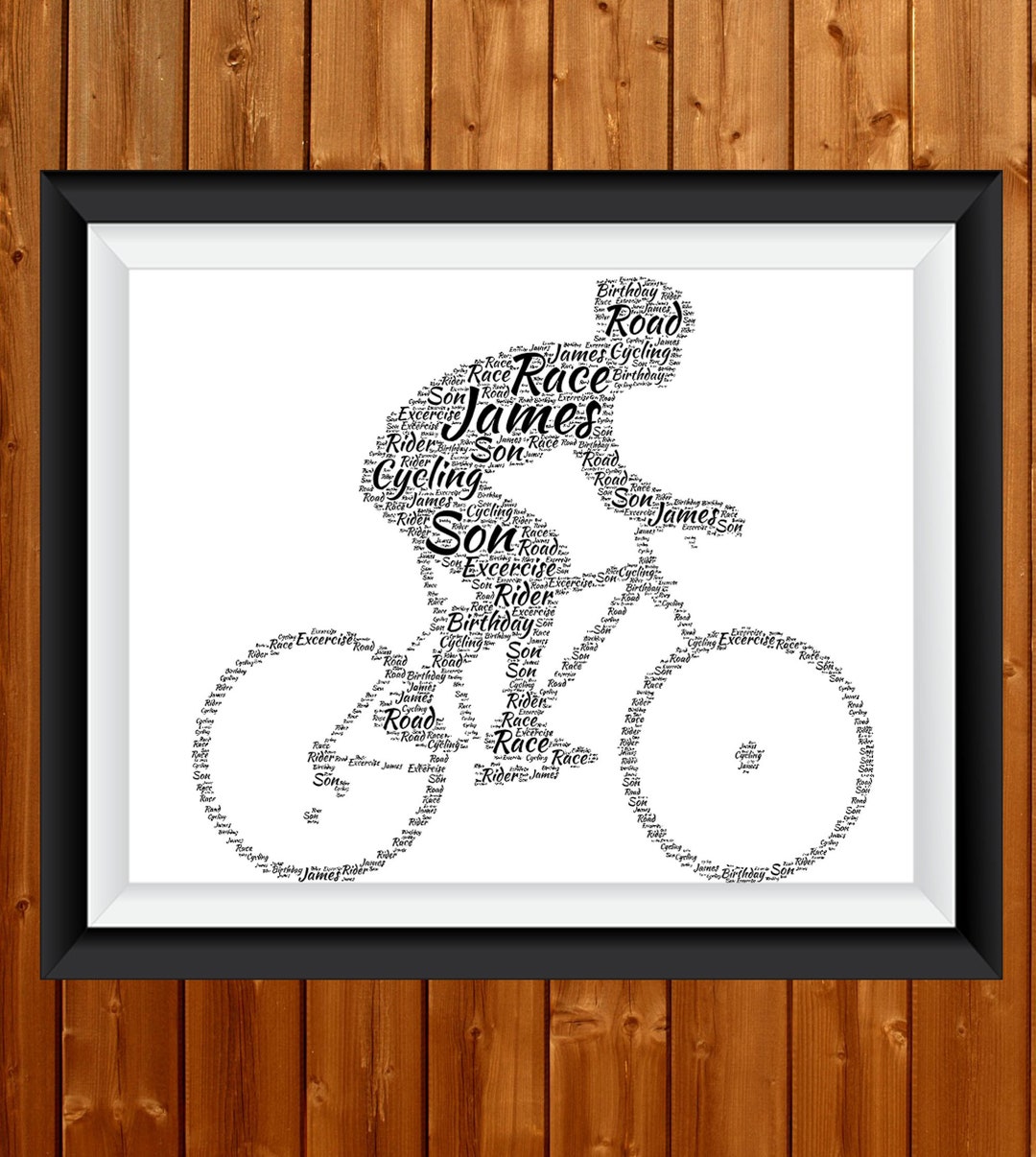 Personalised Cyclist Print - Custom Word Wall Art - Birthday, Fathers ...