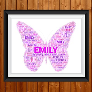 Personalised Word Art, Butterflies Image. Butterflies Gift. Your Words ...
