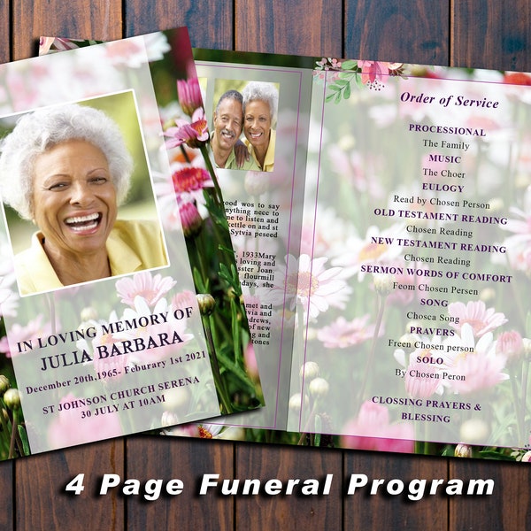 Pink and White Funeral Program - Etsy