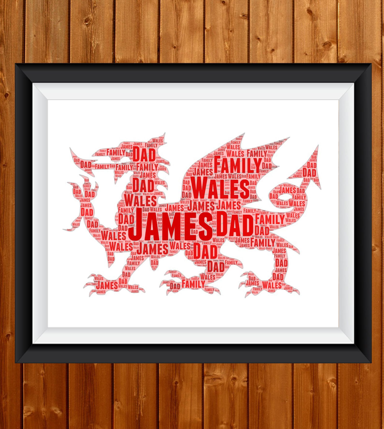 Personalised Welsh Dragon Print - Custom Word Wall Art Frame - Birthday ...