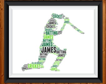 Personalised PRINTABLE Cricket Word Art Gift Cricketer Wall Art Print ...