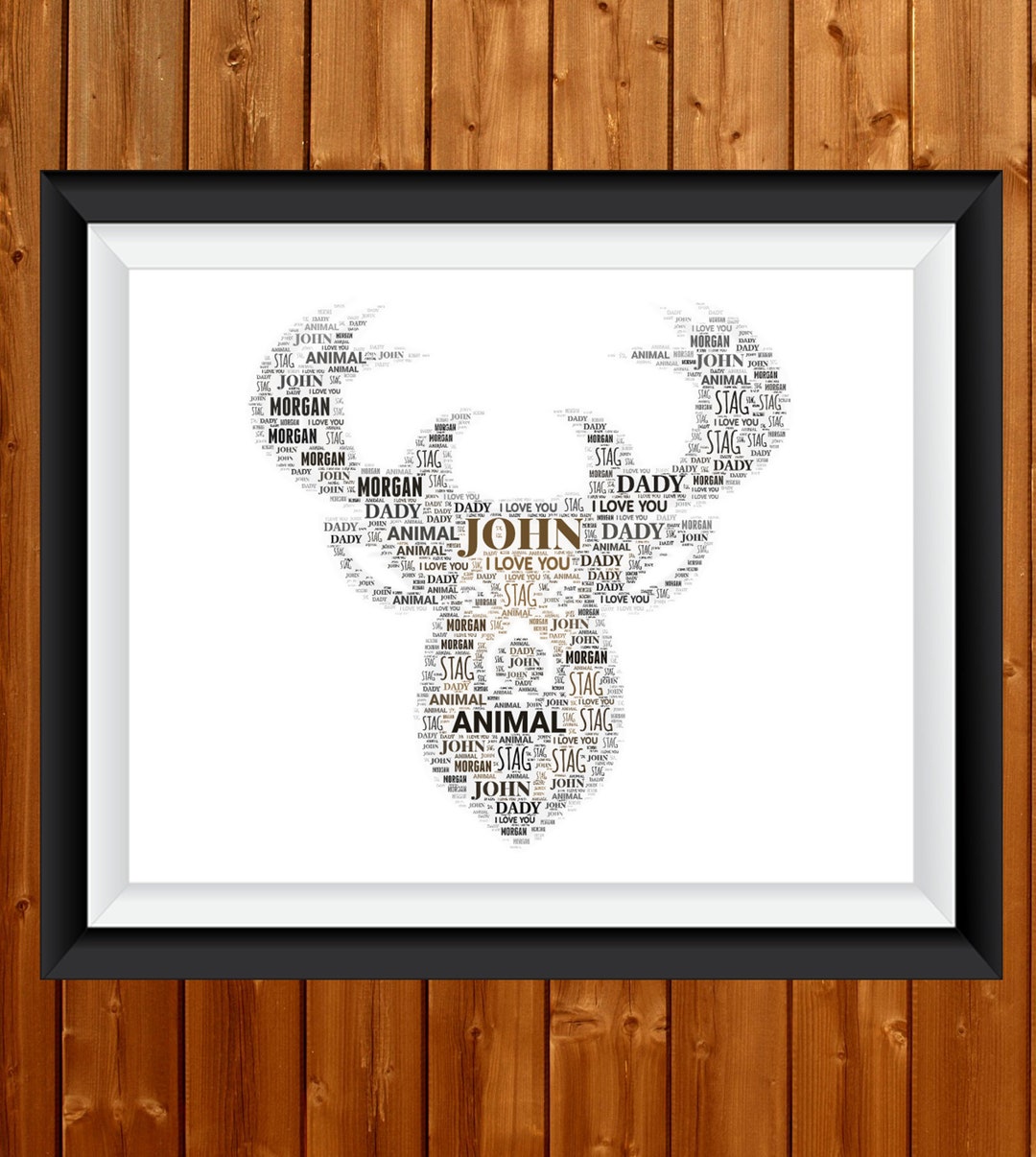 Personalised Stag Head Print - Custom Family Word Wall Art - Deer ...