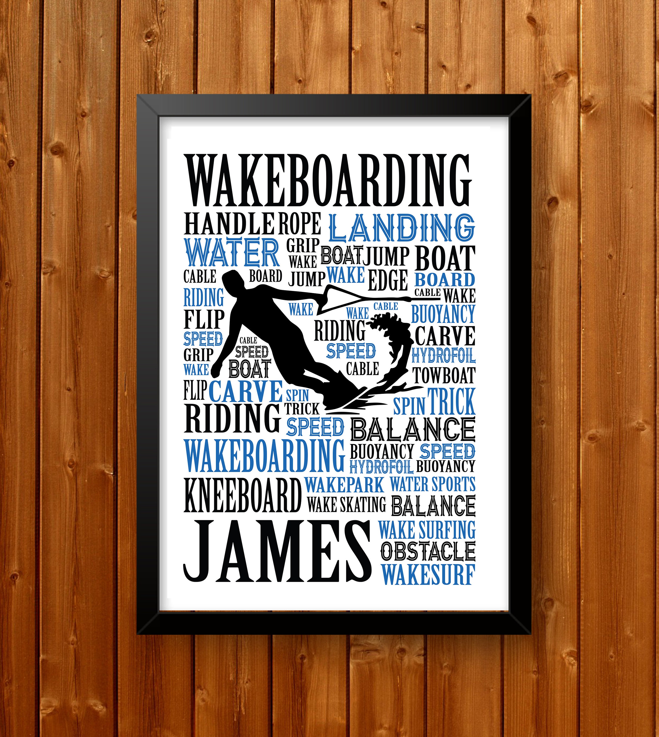 Personalisiertes Wakeboarding Poster, Wakeboarding Typografie ...