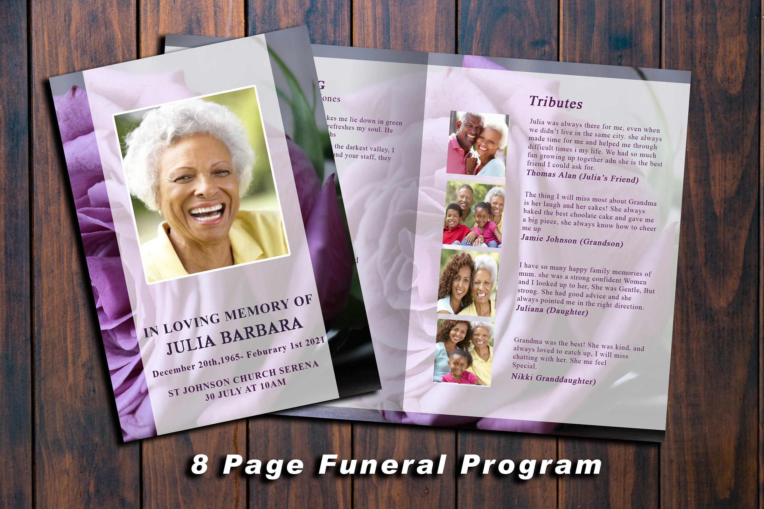 8 Page Purple Flower Funeral Program Template 8 Page - Etsy