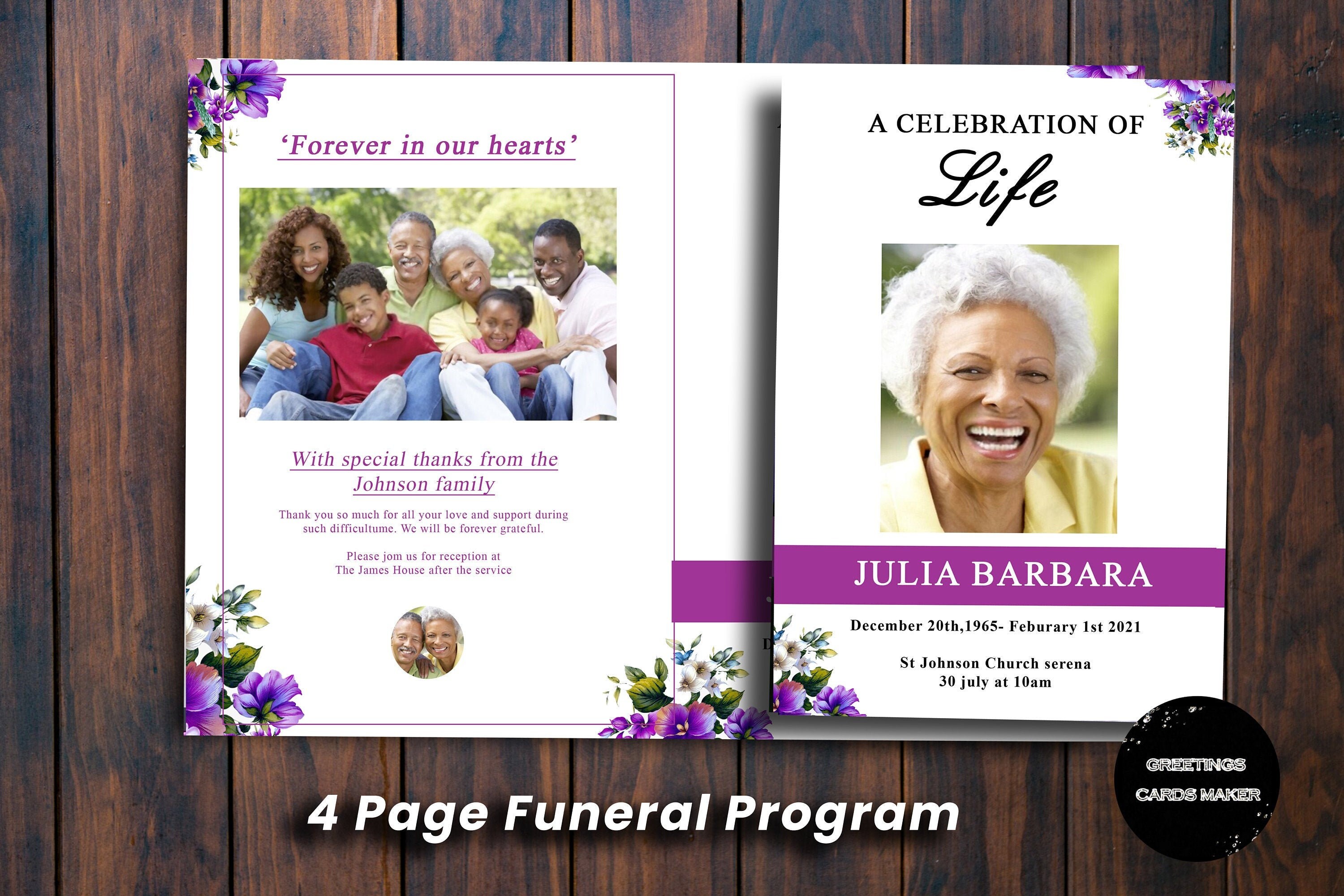 Floral Funeral Program Template Celebration of Life Program | Etsy Ireland