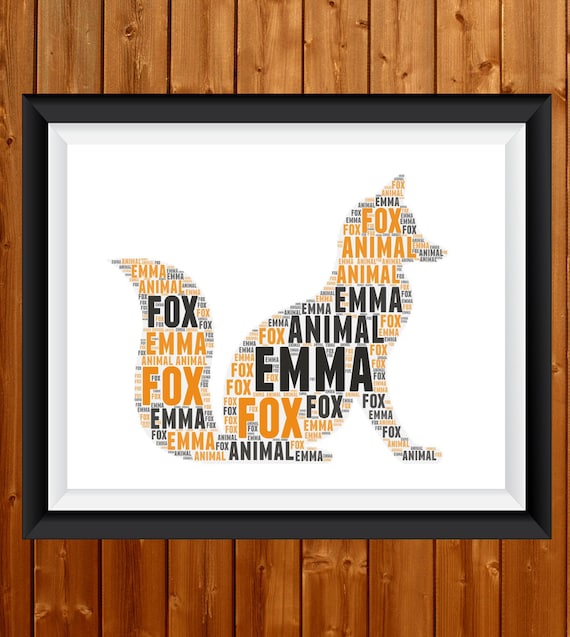 Fox Word Art Fox Wall Art Fox Gift Personalised Fox Lover - Etsy