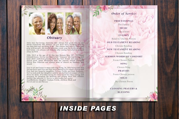 4 Page Program Template Blue Clouds 4 Or 8 Page Memorial Service