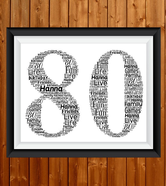 Personalised 80th Word Art Print. Eighty Birthday Gift . 80 | Etsy