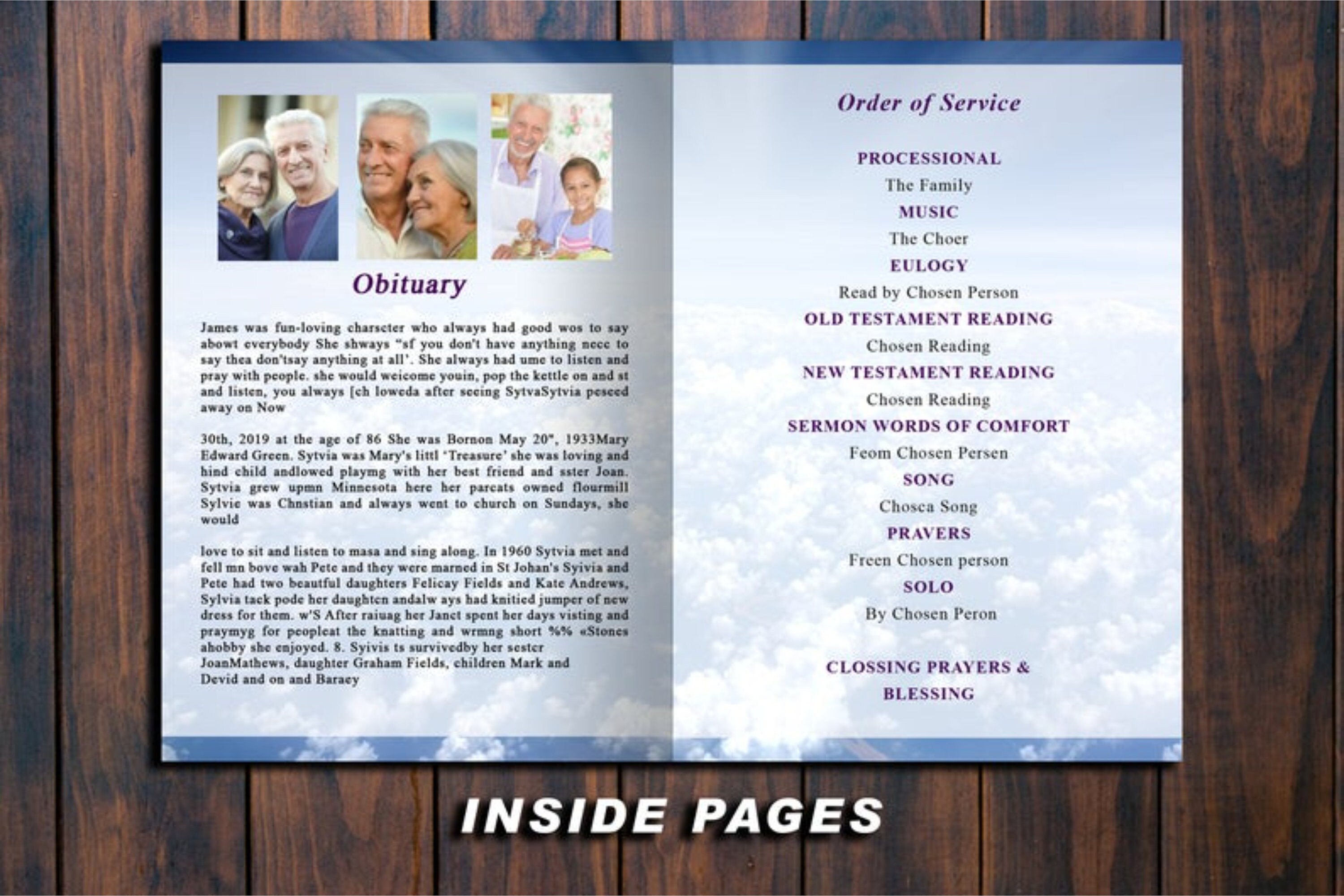 4 Page Blue Sky Cloud Funeral Program Template 4 Page | Etsy