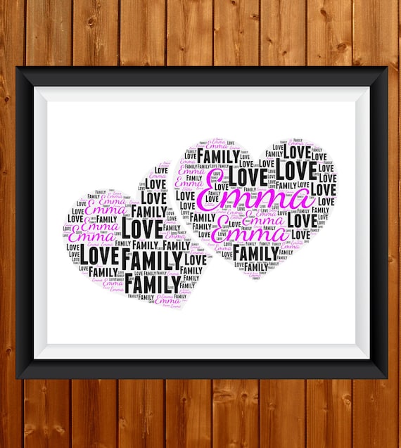 Personalised Heart Word Art Print Gift Engagement Wedding | Etsy