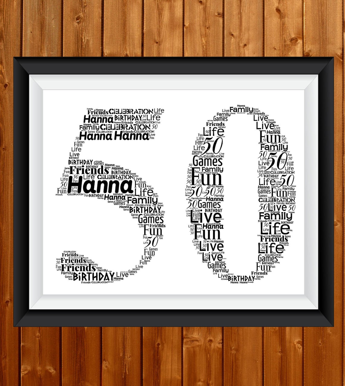 Personalised 50th Word Art Print. Fifty Birthday Gift . 50 Birthday ...