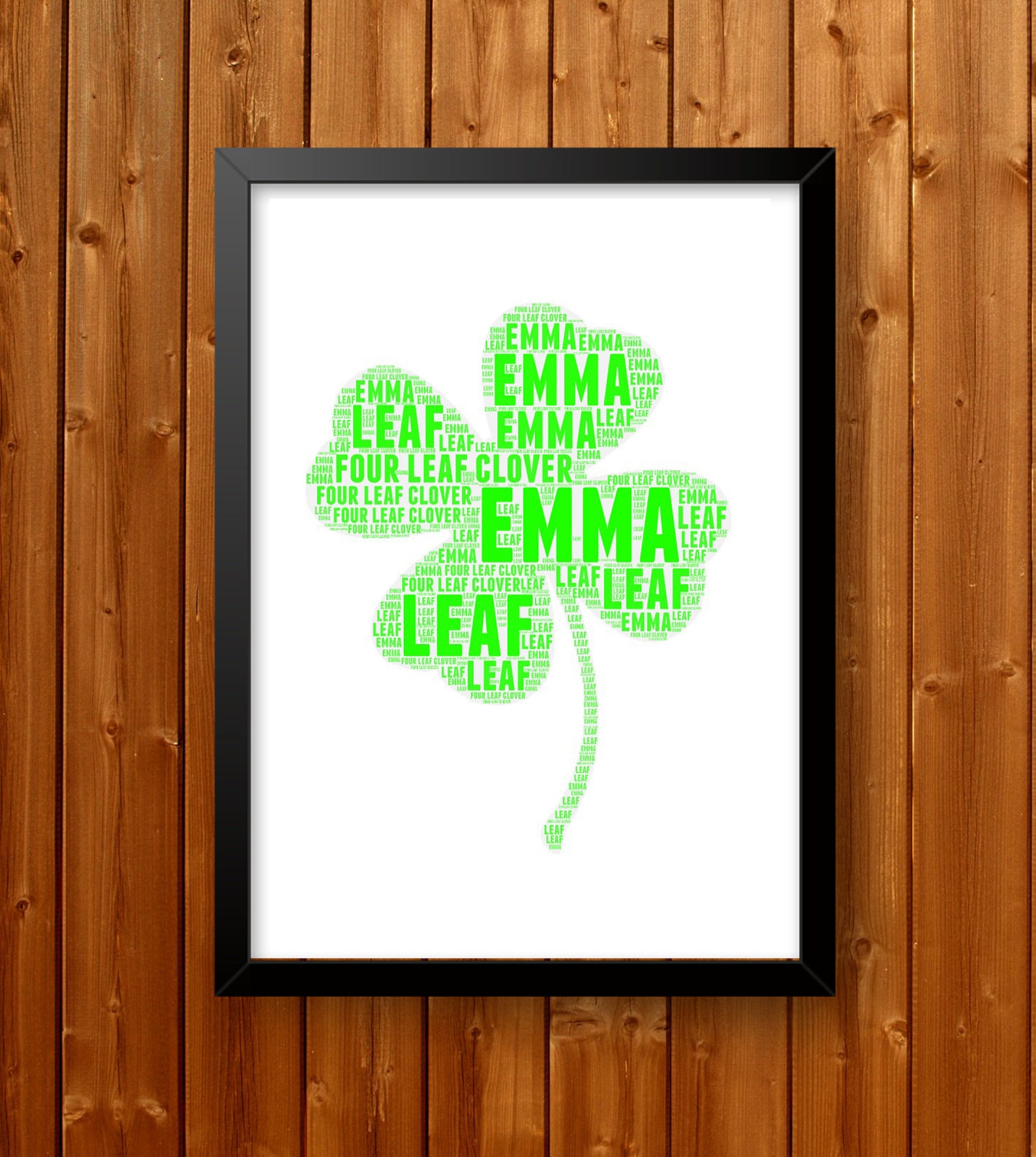 Shamrock Word Art Shamrock Print Personalised Four Leaf - Etsy