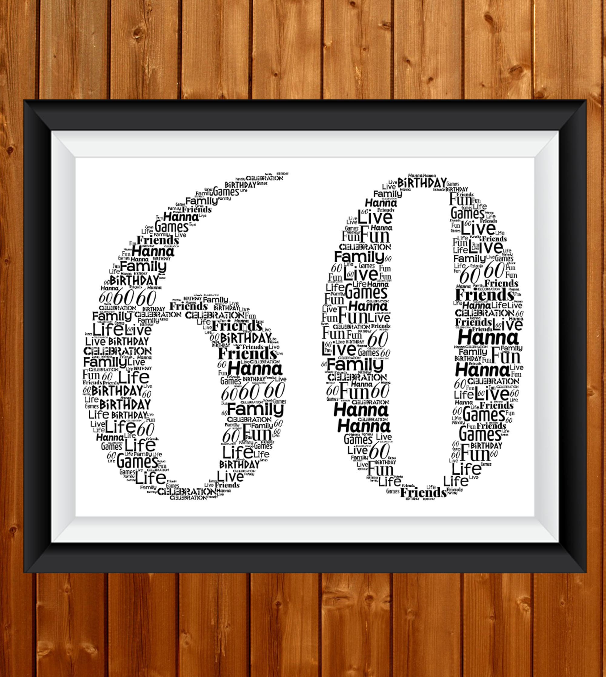 Personalised 60th Word Art Print. Sixty Birthday Gift . 60 Birthday ...