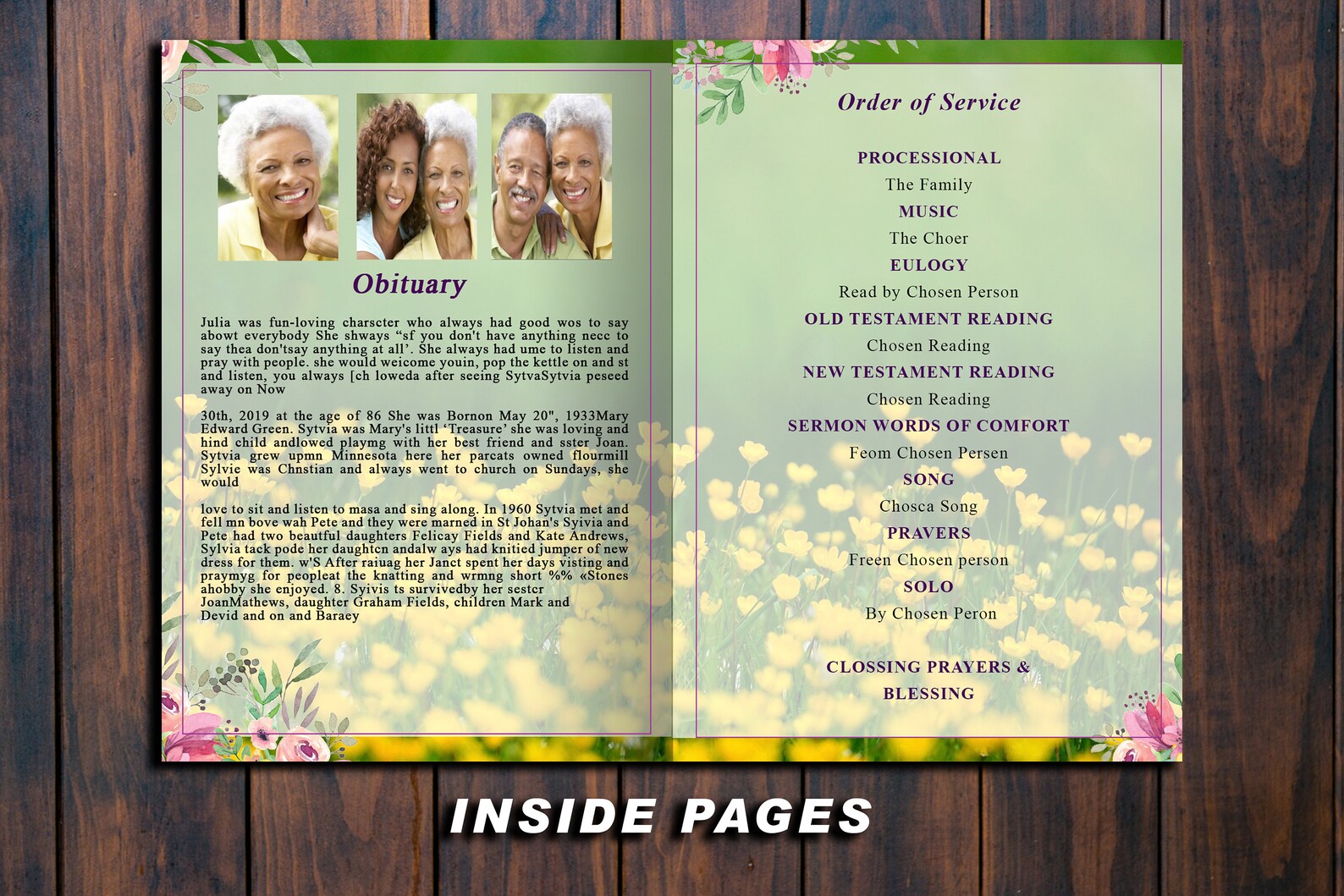 4 Page Yellow Flowers Funeral Program Template 4 Page - Etsy