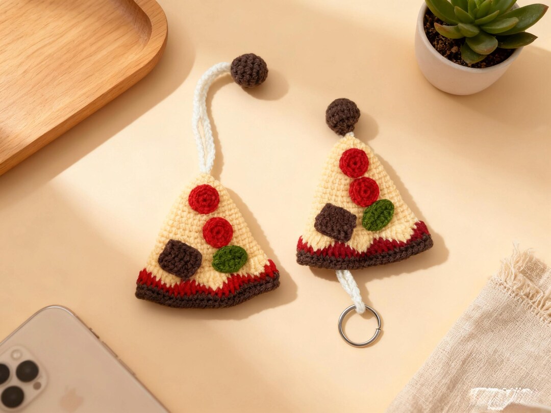 Handmade Crochet Pizza Keychain Pouch – Fun Food Key Holder - Etsy