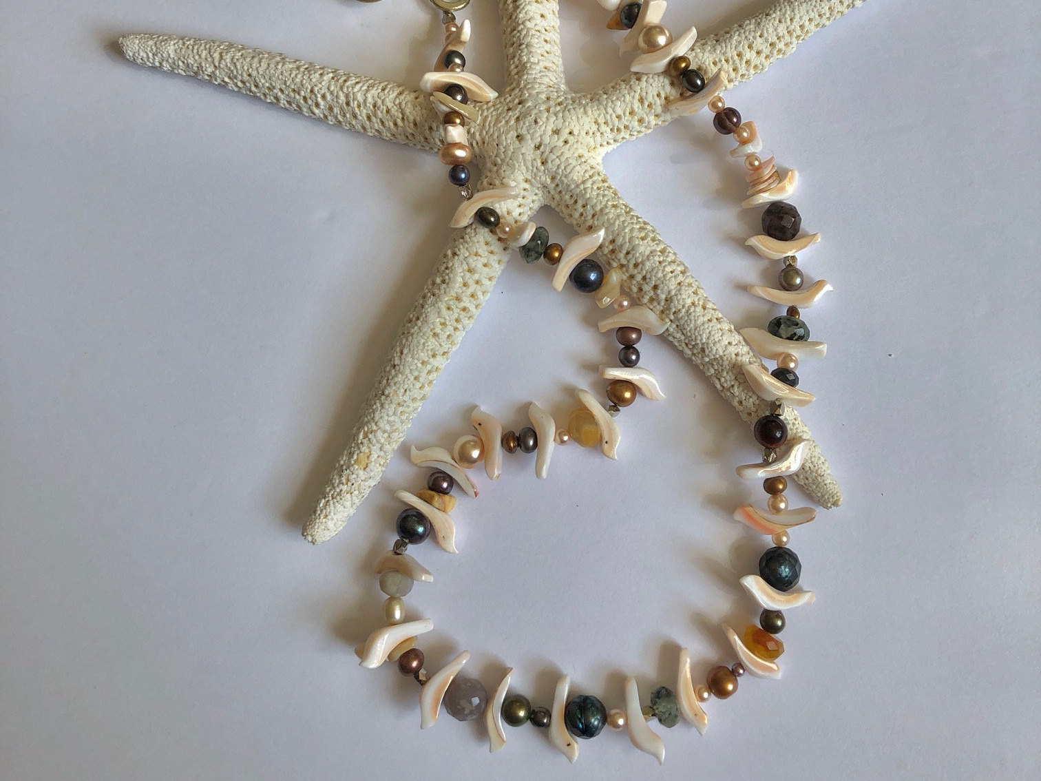 Seashell Birds with Pearls and Gemstones Necklace | Etsy