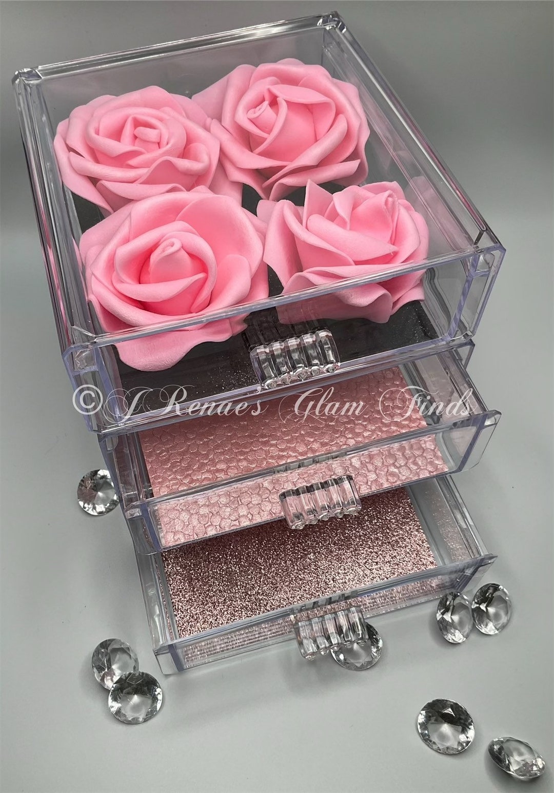 Custom Made Rose Box, Glam Rose Box, Vanity Decor, Makeup Storage ...