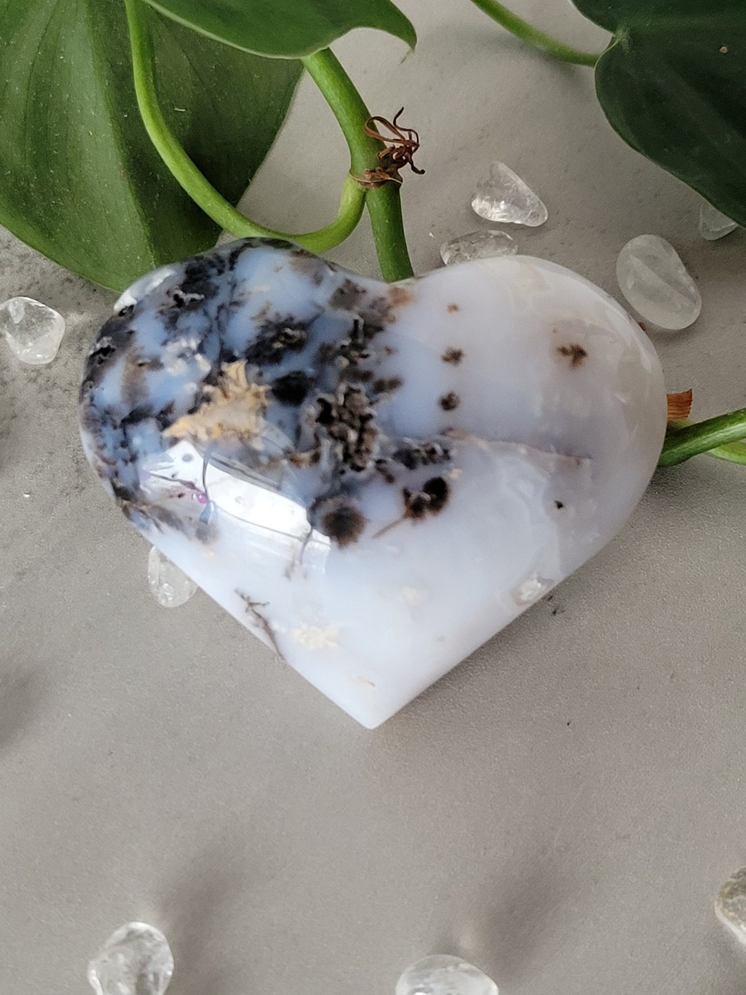 Dendritic Snow Agate Heart, Agate Heart, White Agate, Agate Crystal ...