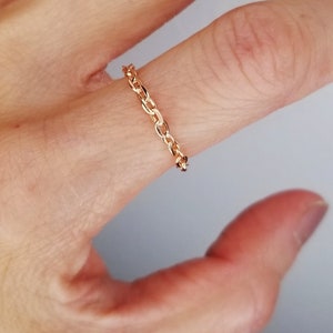 Rose Gold Thin Chain Ring, Delicate Curb Chain Ring, Minimalist Ring ...