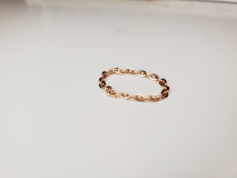 Rose Gold Thin Chain Ring Delicate Curb Chain Ring - Etsy