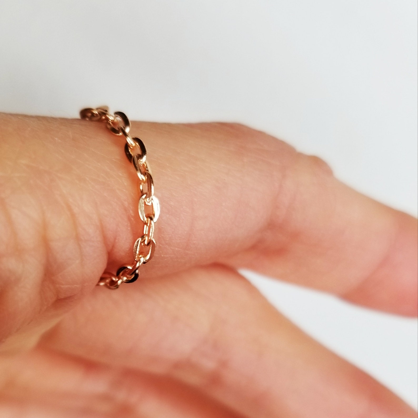 Rose Gold Thin Chain Ring Delicate Curb Chain Ring - Etsy
