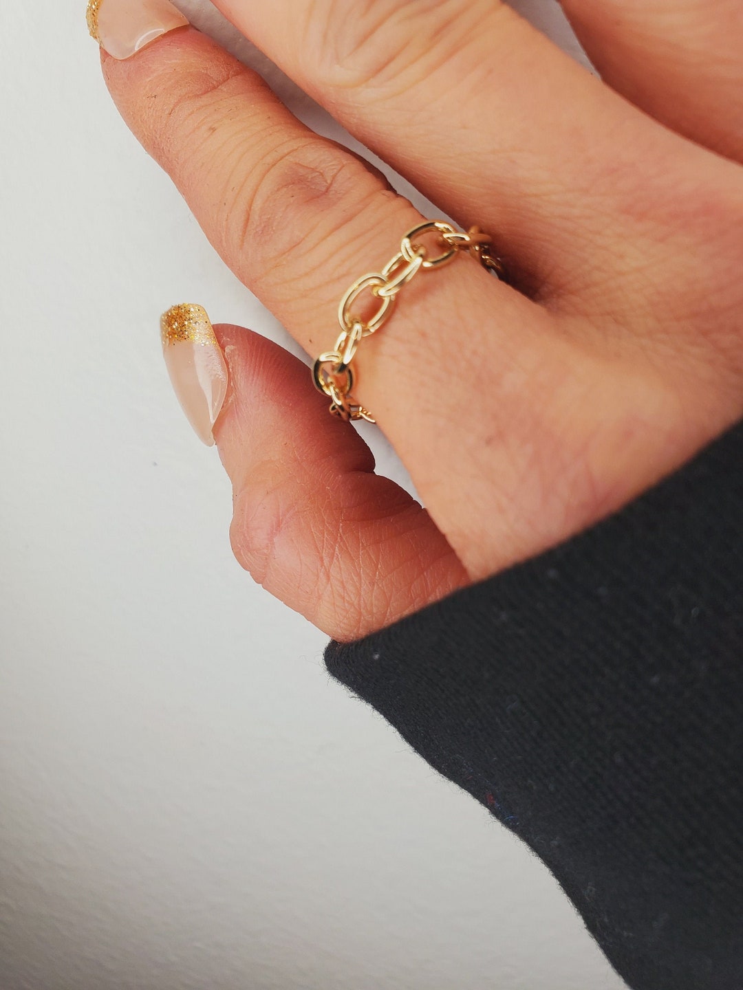 14k Gold Filled Oval Link Chain Ring, Thin Gold Chain Ring, Minimalist ...
