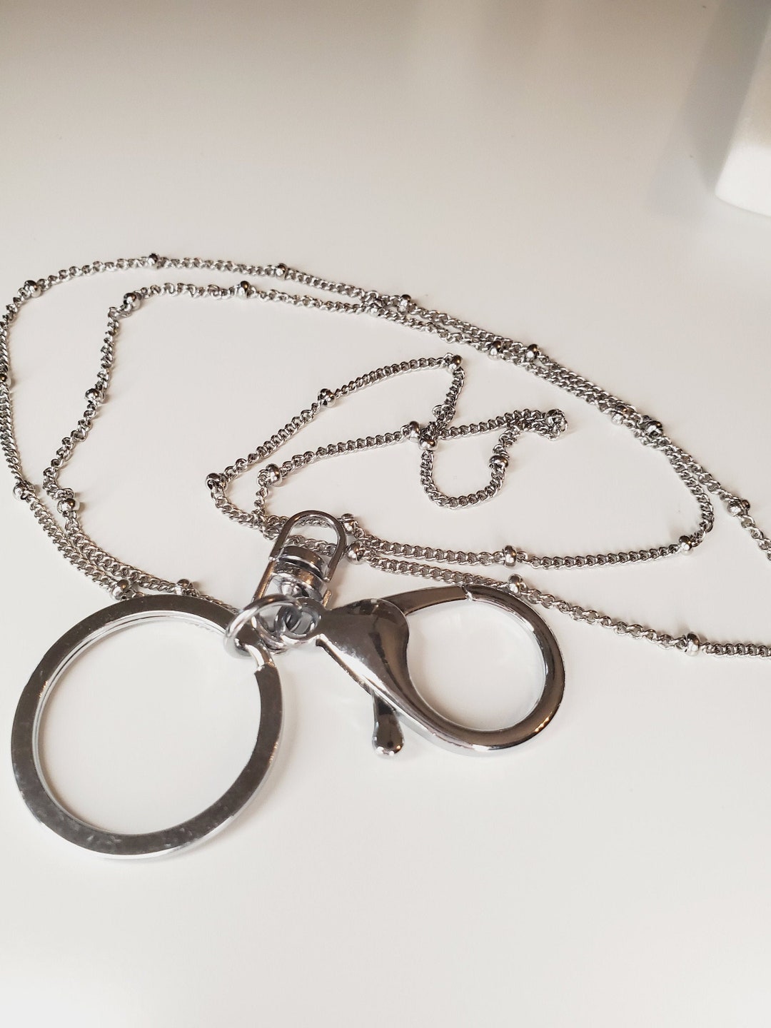 Stainless Steel Satellite Chain Lanyard, Silver Steel Chain ID Badge ...