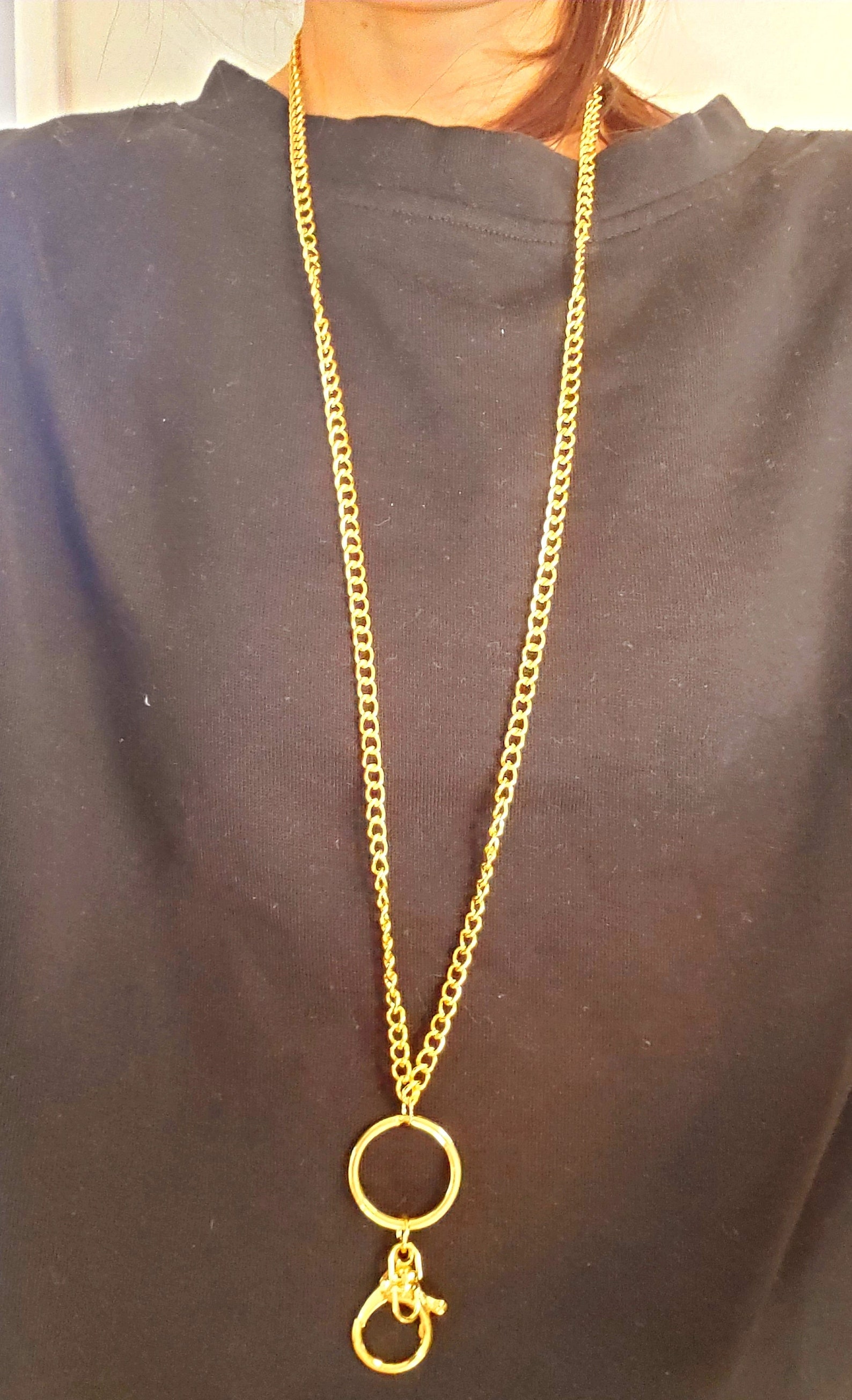 Gold Plated Curb Chain Lanyard Figure 8 Gold Chain ID Badge | Etsy
