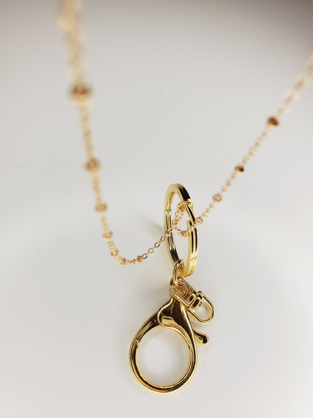 14K Gold Satellite Chain Lanyard Dainty Gold Chain ID Badge - Etsy