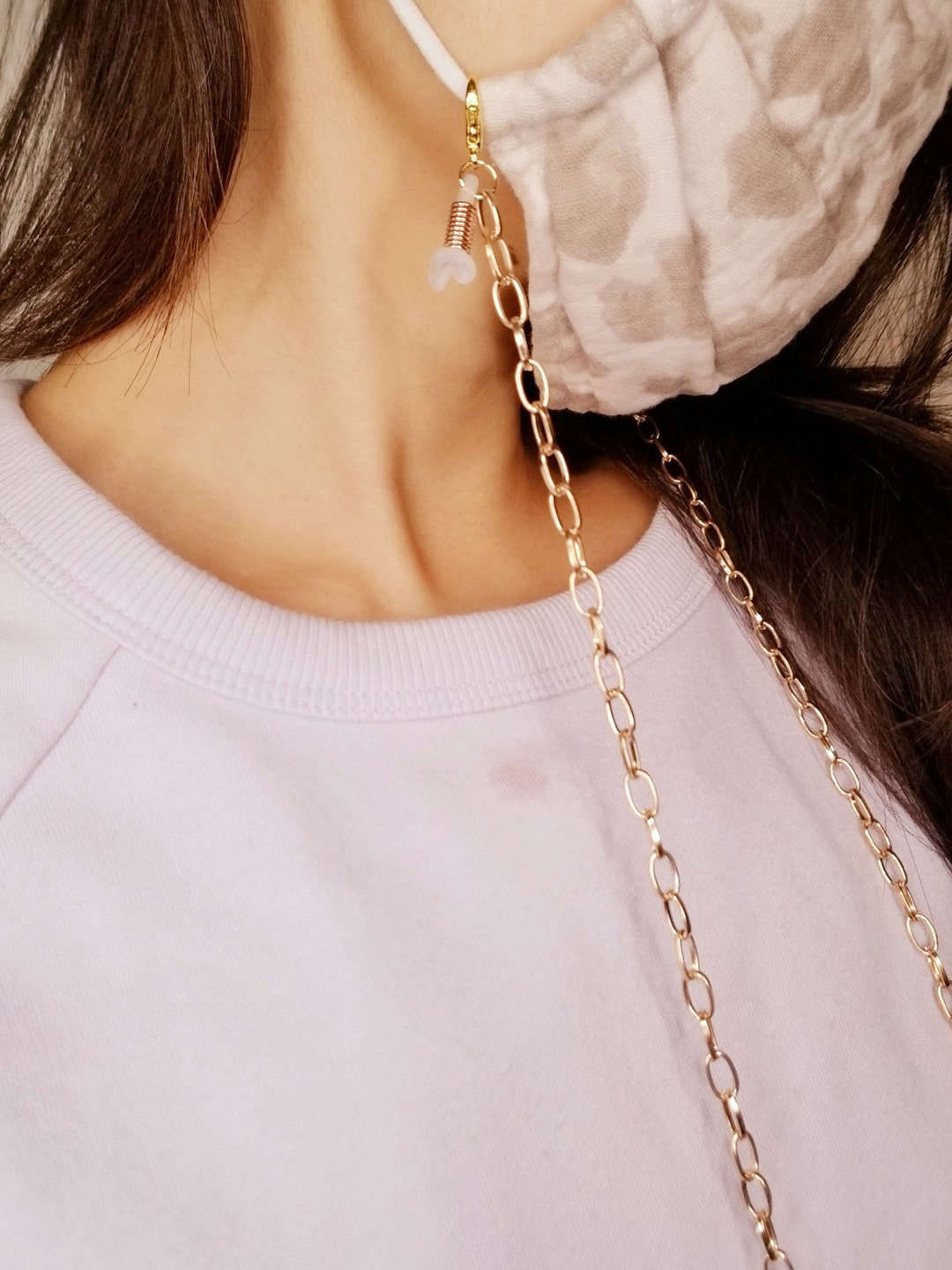 14K Gold Plated Oval Link Mask Chain With Sunglass Holder, Convertible ...