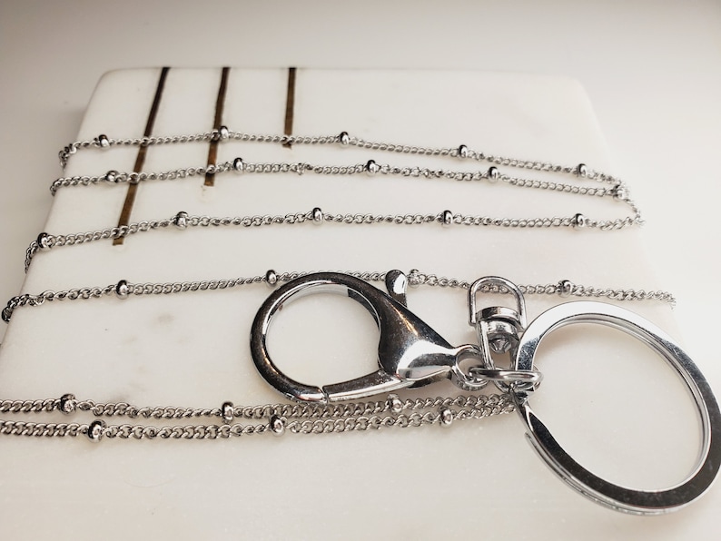 Stainless Steel Satellite Chain Lanyard, Silver Steel Chain ID Badge ...