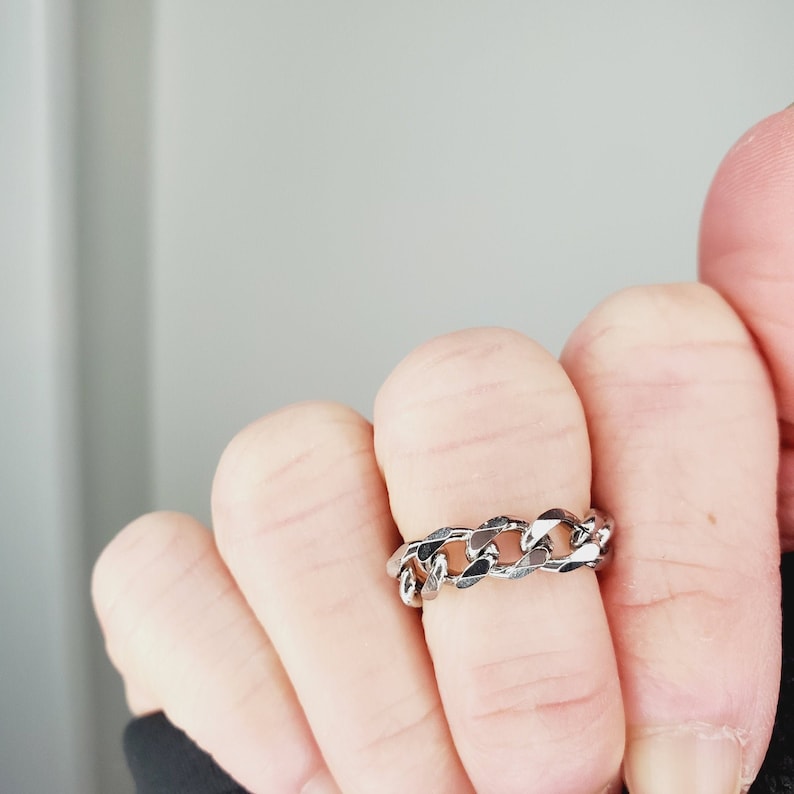 Chunky Stainless Steel Cuban Chain Ring, Minimalist Stacking Rings ...