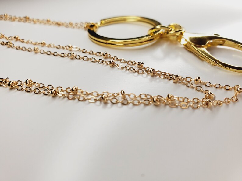 14K Gold Satellite Chain Lanyard Dainty Gold Chain ID Badge | Etsy