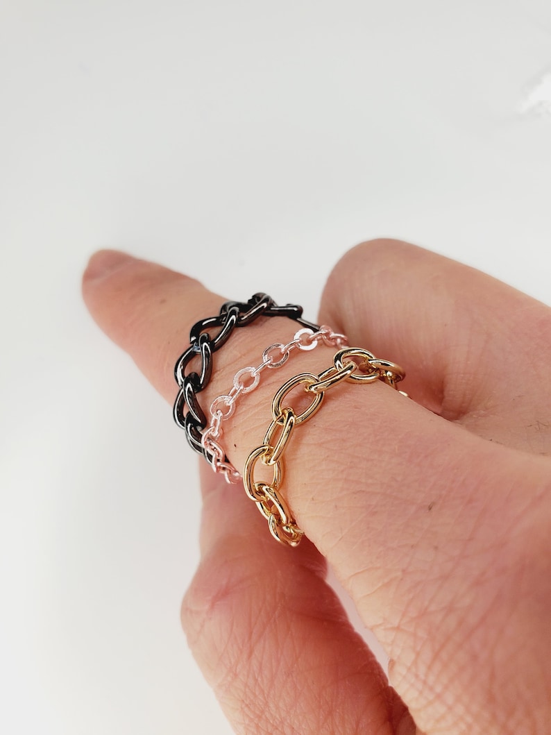 14k Gold Filled Oval Link Chain Ring, Thin Gold Chain Ring, Minimalist ...